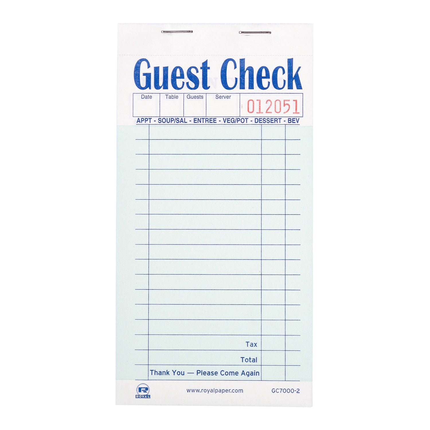 17 Line Green Carbonless Guest Checks-2 Part Booked – CiboWares