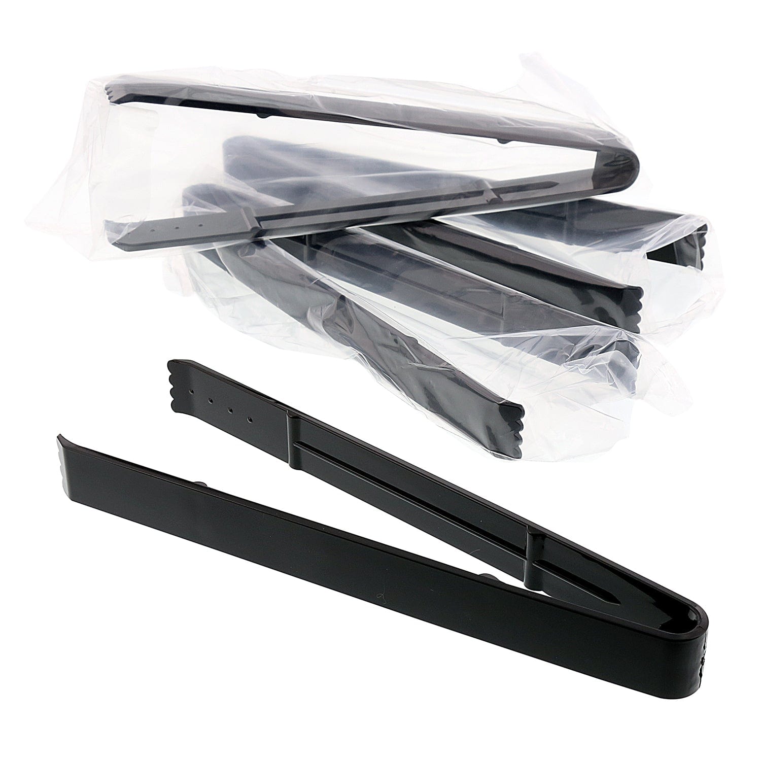 SXH64001FB - 9" Polystyrene Black Individually Wrapped Tongs Sample, f ...